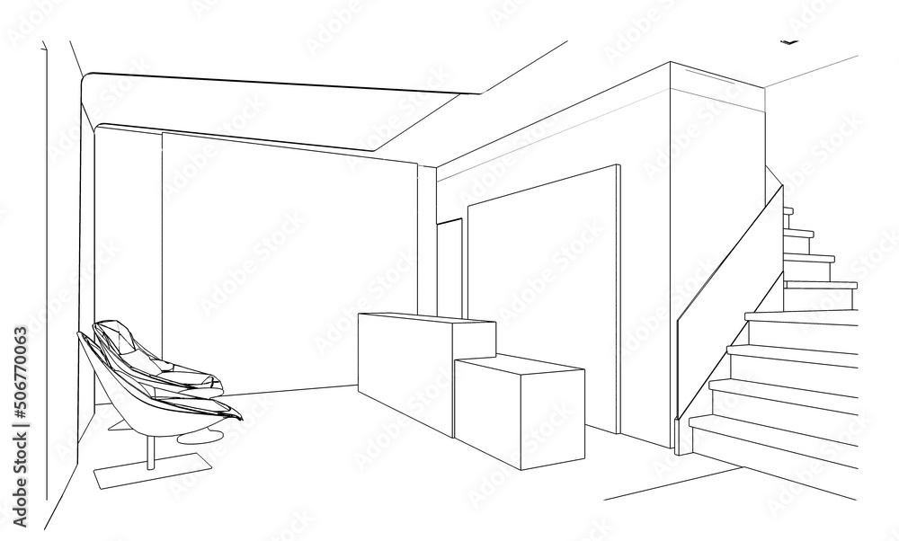 line drawing of office reception area,Modern design,3d rendering Stock ...