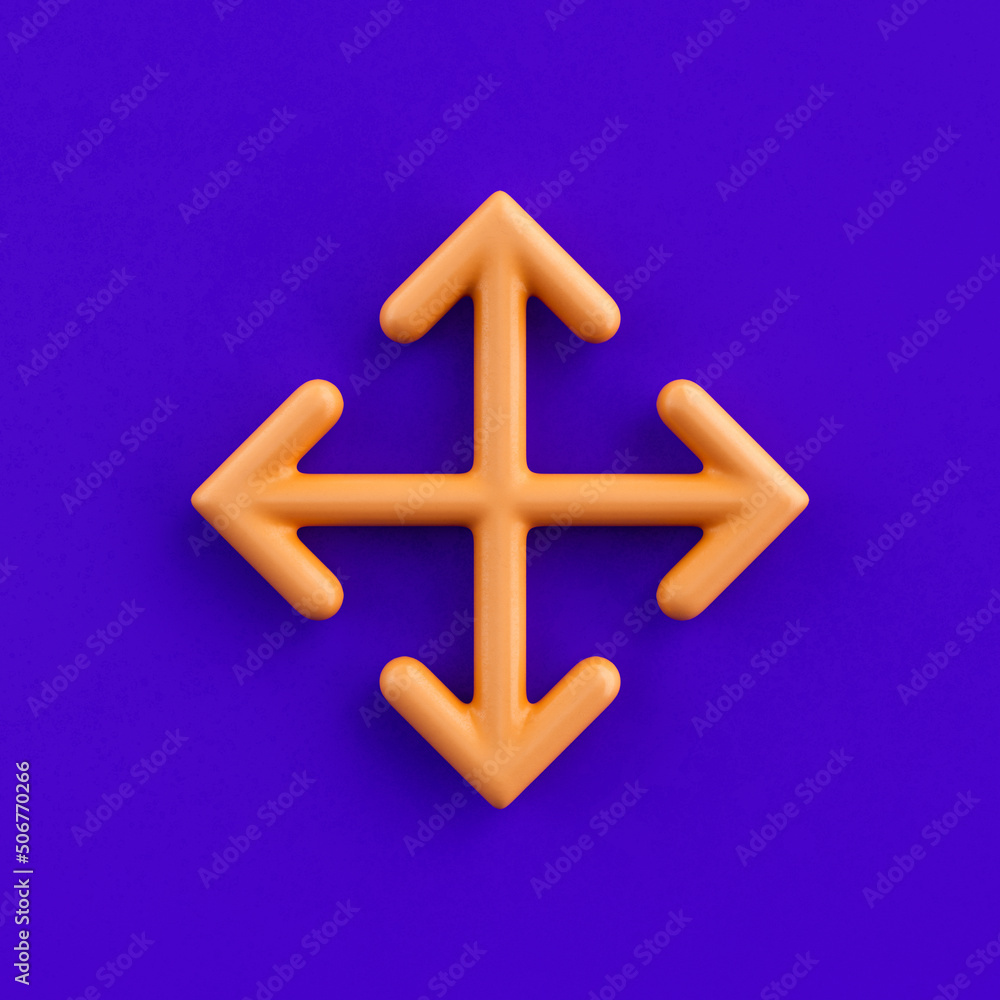 3d icon all directions, outline yellow arrow icon, direction symbol, 3d ...