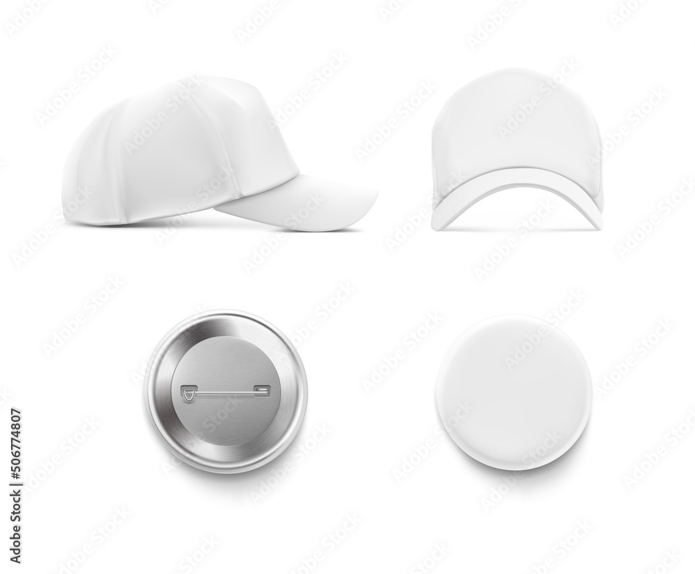 Baseball cap with badges. Two views. Vector illustration isolated on ...