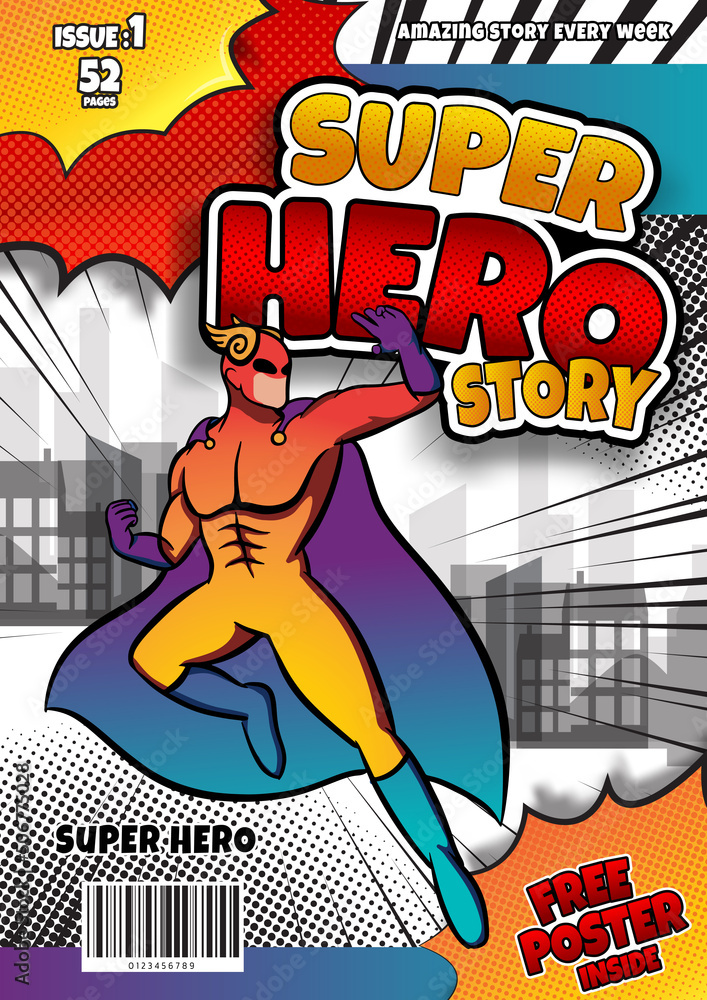 Comic Book Cover with super hero characters, llustration cartoon ...