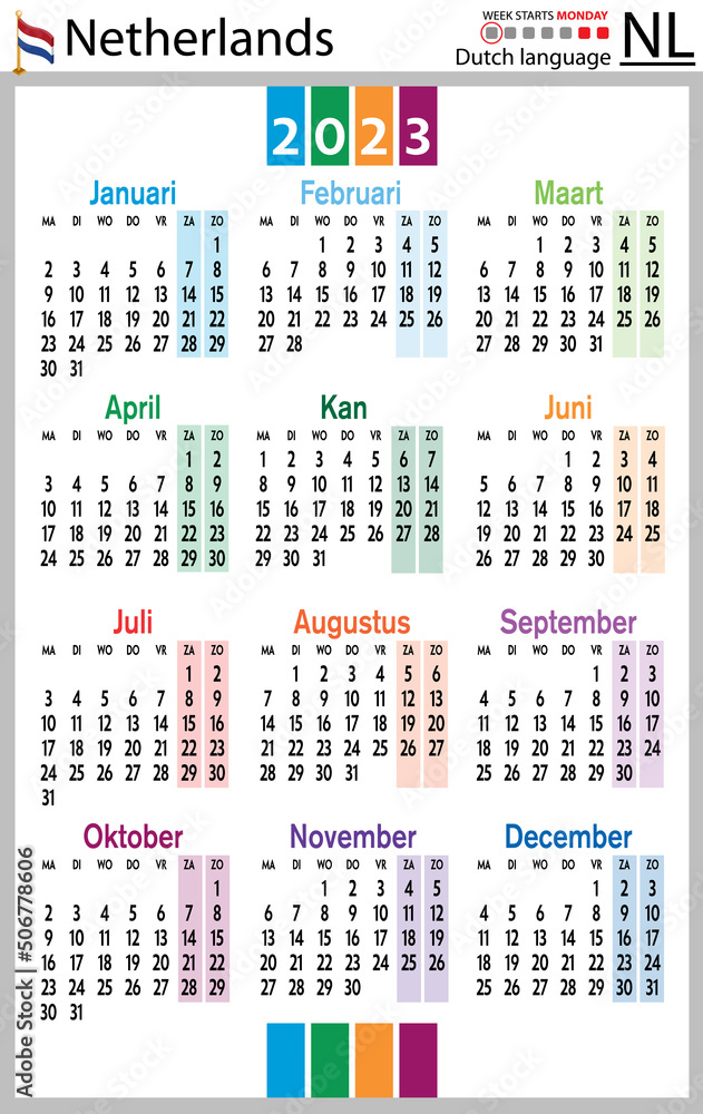 Dutch vertical pocket calendar for 2023. Week starts Monday Stock ...