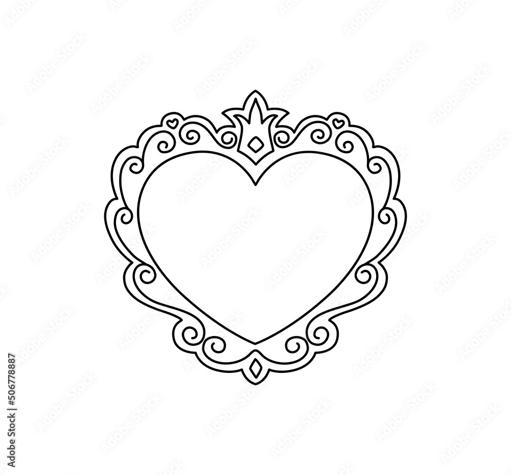 Princess heart frame. Royal mirror frame and majestic prince doodle ...