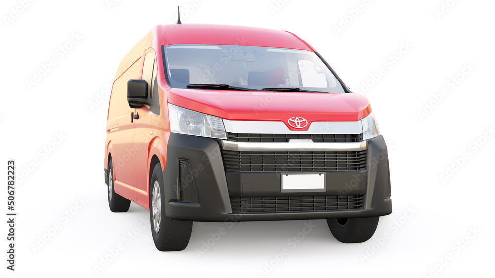 Tokyo, Japan. April 12, 2022: Toyota Hiace. Red commercial van for ...