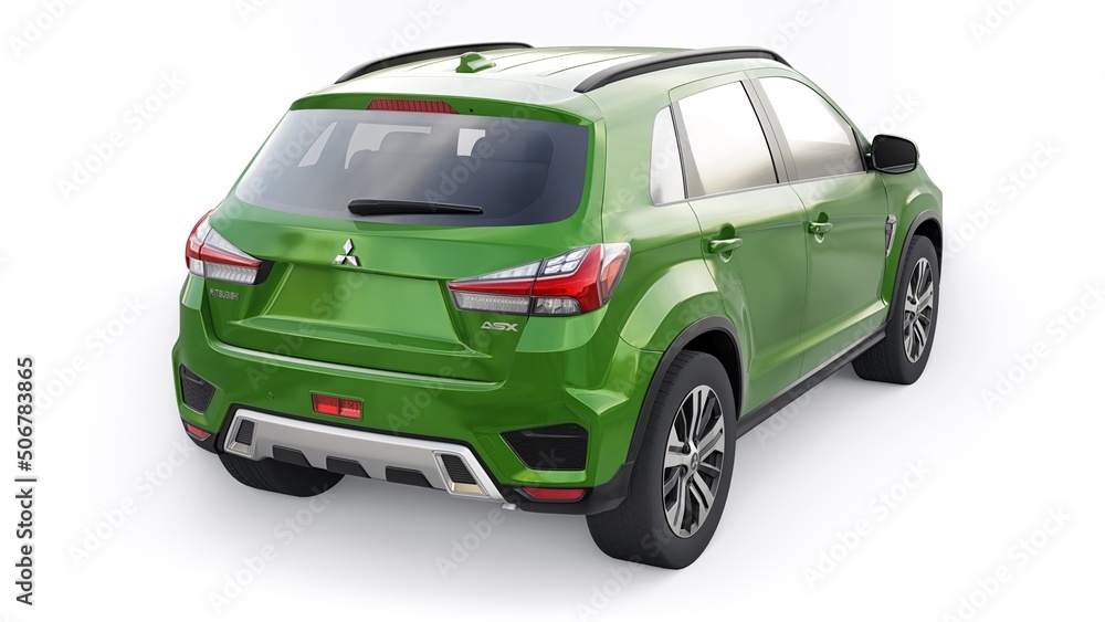 Tokyo. Japan. April 6, 2022. Mitsubishi ASX 2020. Green compact urban ...