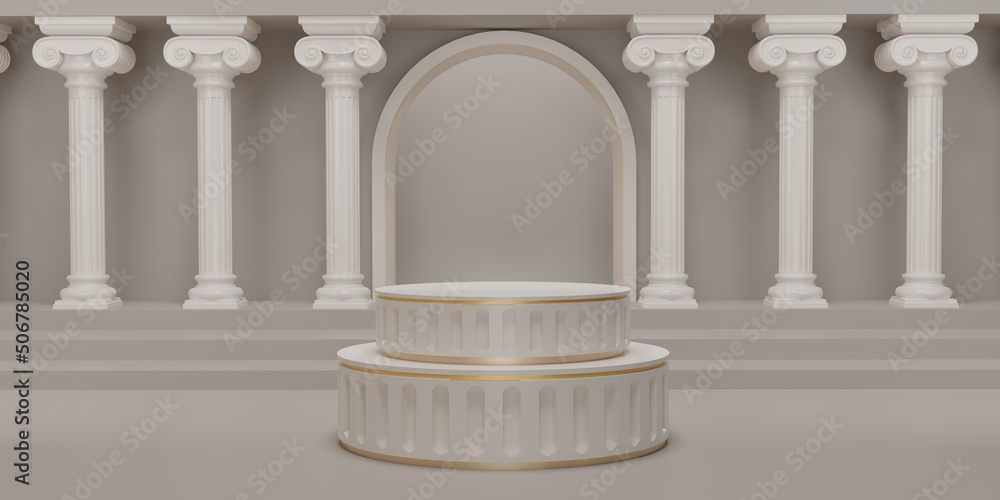 3D render Classic beige pillars pedestal on roman columns backdrops ...