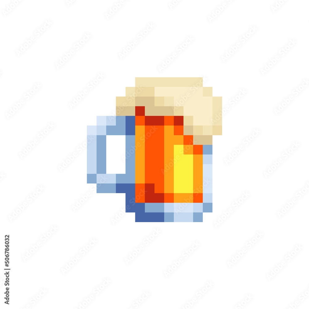 Beer mug pixel art icon isolated vector illustration. Element design ...