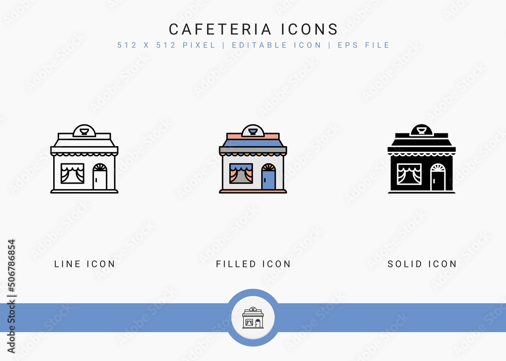 Cafeteria icons set vector illustration with solid icon line style ...