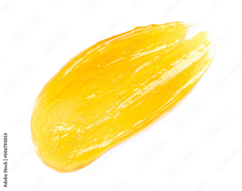 Yellow gel sugar honey smear smudge macro isolated on white background ...