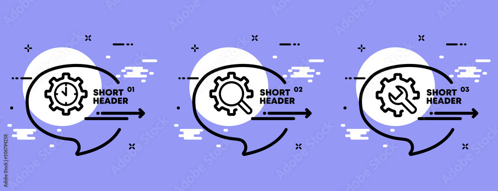 Tools set icon. Gear, time, clock, fast, magnifier, wrench, fix. Repair ...