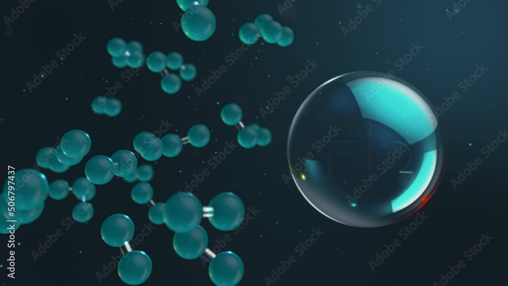 3D Animation of the hydrogen element with Hydrogen text that symbolizes ...