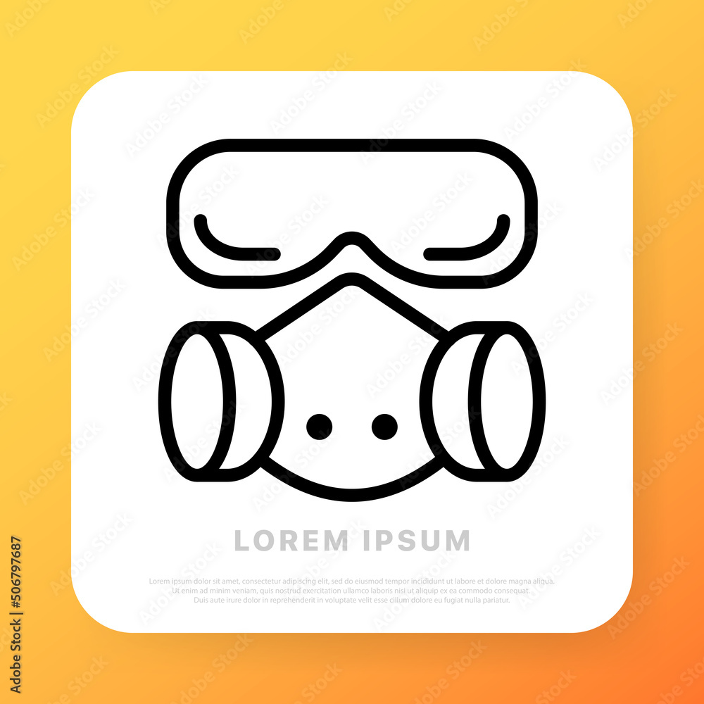 Respirator line icon. Mask, goggles, chemicals, breathe, safe ...