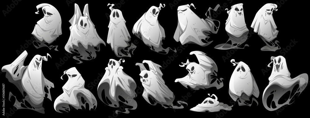 Halloween set with ghost characters with different emotions isolated on ...