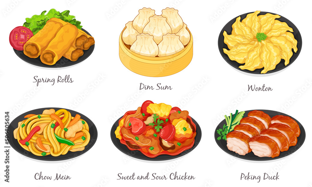 Chinese food set menu isolated on white background illustration vector ...