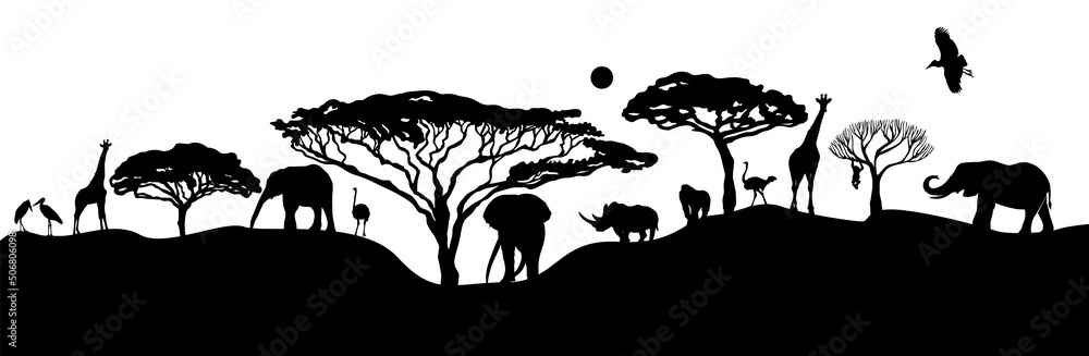 African landscape with animals. Vector illustration Stock Vector ...