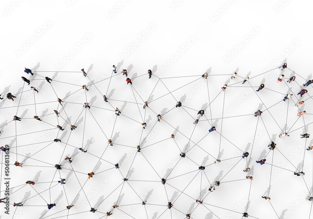 Large group of diverse people connected by lines. 3D Rendering Stock ...