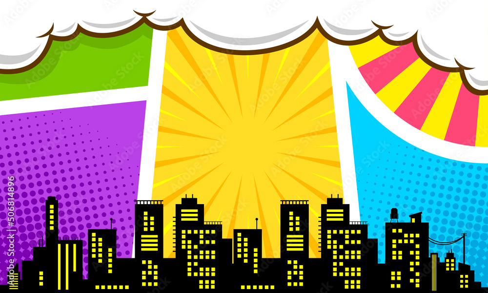 Colorful comic page background with city silhouette Stock Vector ...