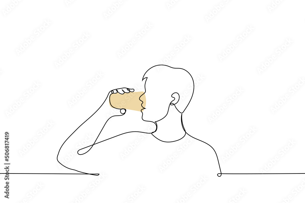man drinking coffee from Highball Glass - one line drawing vector. the ...
