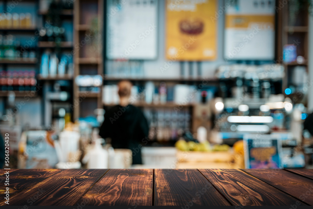Coffee shop table background. Blurred interior cafe restaurant with ...