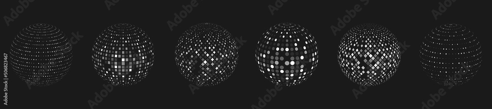 Set of sphere icons made of geometric shapes. Texture of circles ...
