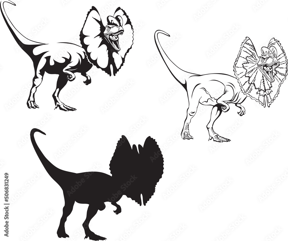 Dilophosaurus, dinosaur realistic image, vector, positions ...