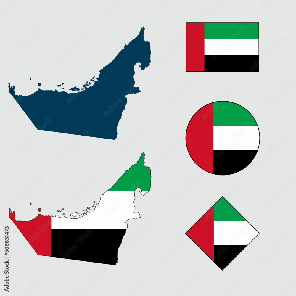 Vector of United Arab Emirates country outline silhouette with flag set ...