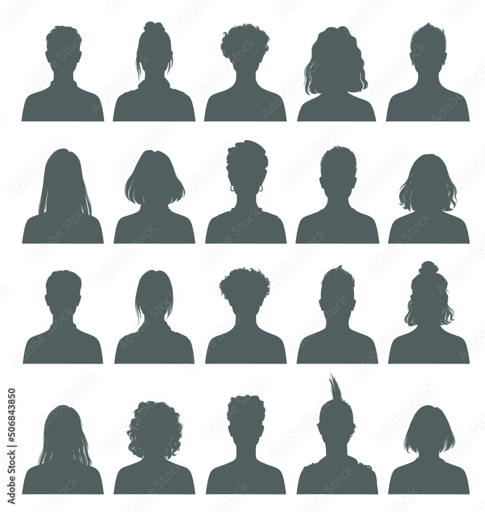 Male and female head silhouettes avatar, profile icons. Vector. Stock ...