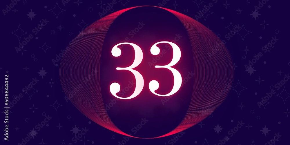 Number 33. Banner with the number thirty three on a blue background and ...