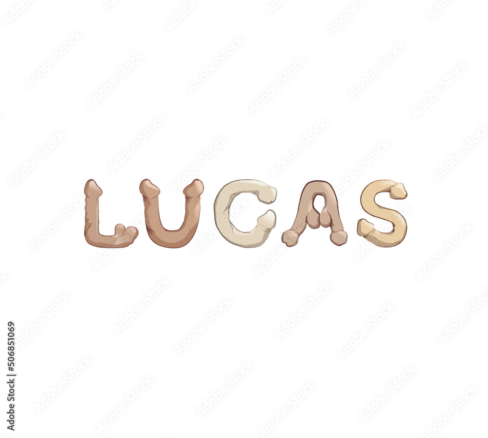 Lucas name in letters stylized as male reproductive organs as a ...