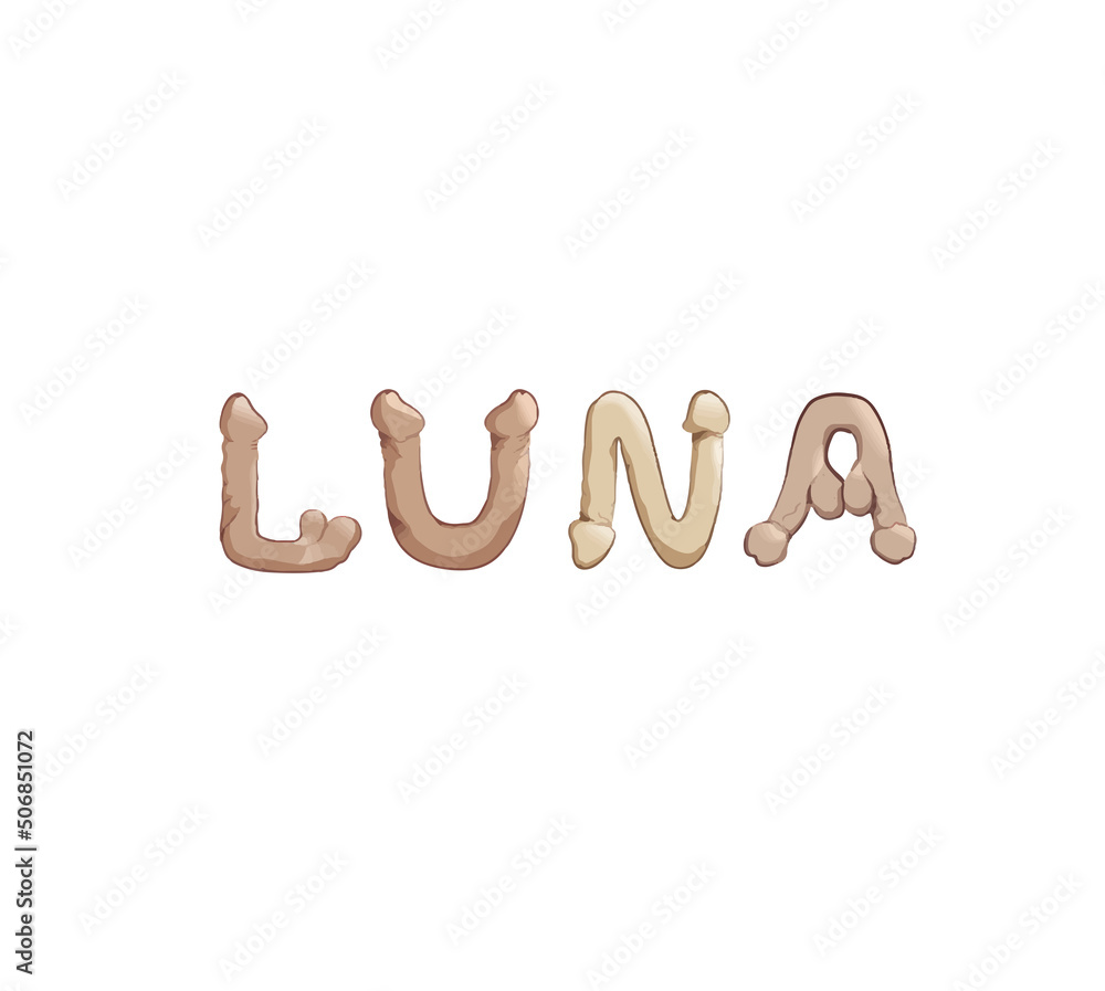 Luna name in letters stylized as male reproductive organs as a ...