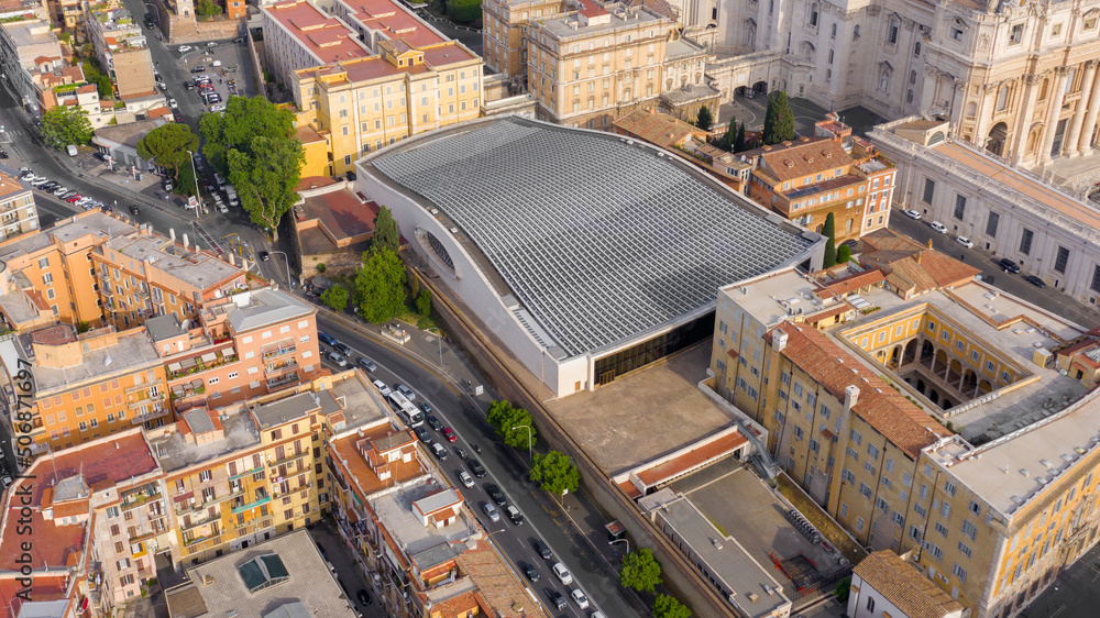 Aerial view of the Paul VI Audience Hall in Vatican City located in ...