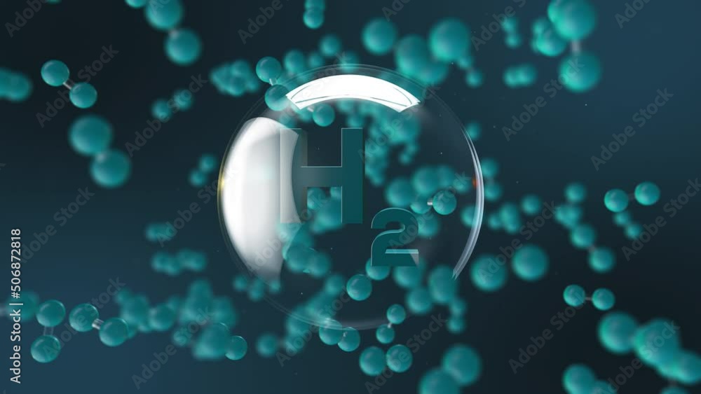 3D Animation of the hydrogen element with H2 text that symbolizes ...