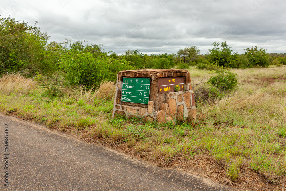 The H8 road sign between Olifants rest camp and Satara rest camp. The ...