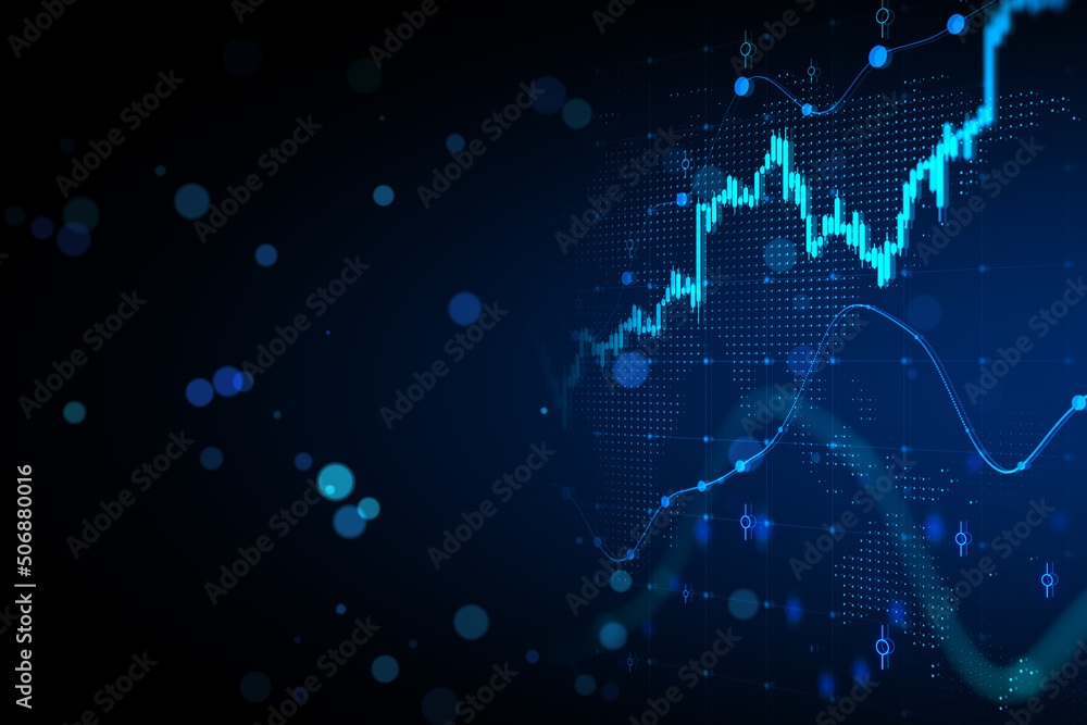 Stock market growth and investment concept on abstract blank dark ...