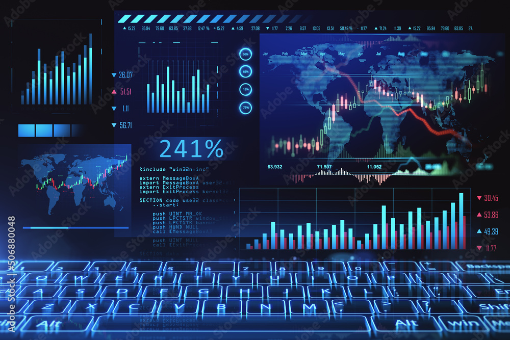 Forex market growth concept with stock market indicators and world map ...