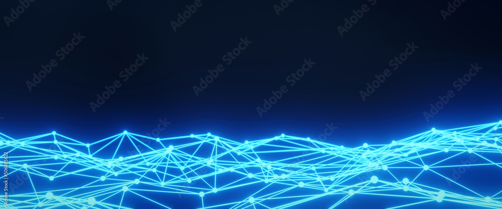 Abstract technology background with glowing blue interconnected plexus structure. 3D rendering ...