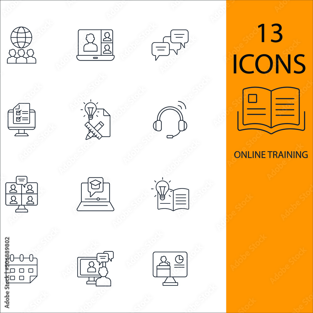 Online training icons set . Online training pack symbol vector elements ...