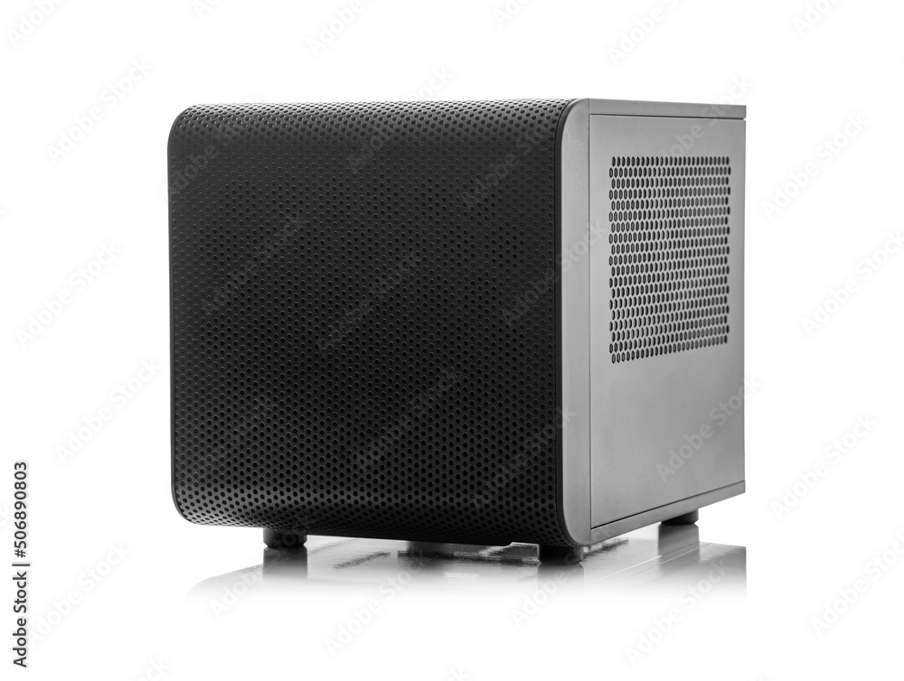 Modern black computer system unit isolated on white. Stock Photo ...