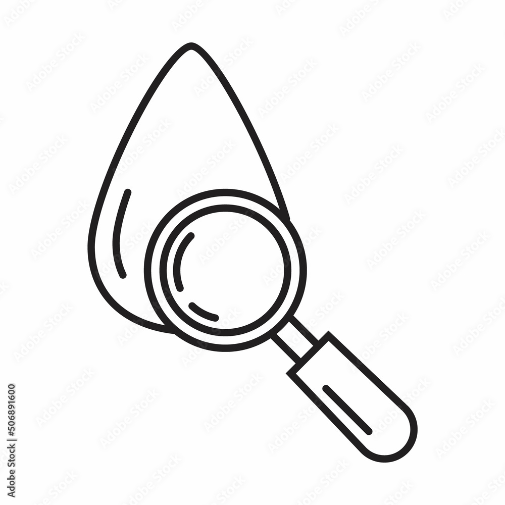 Water drop icon vector isolated. Rain drop and magnifier are shown ...