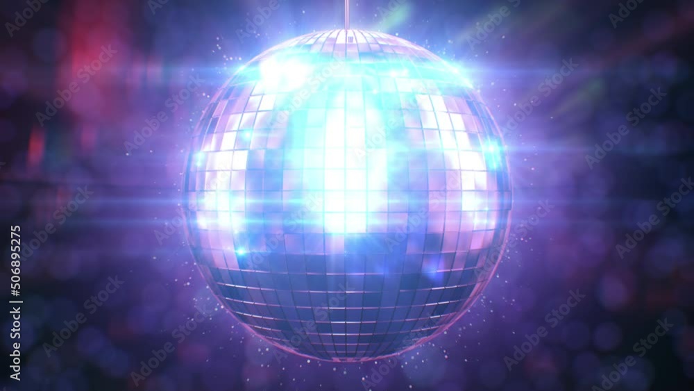 Disco Ball Spinning Seamless with Flares Purple Blue Colors. Looped 3d ...