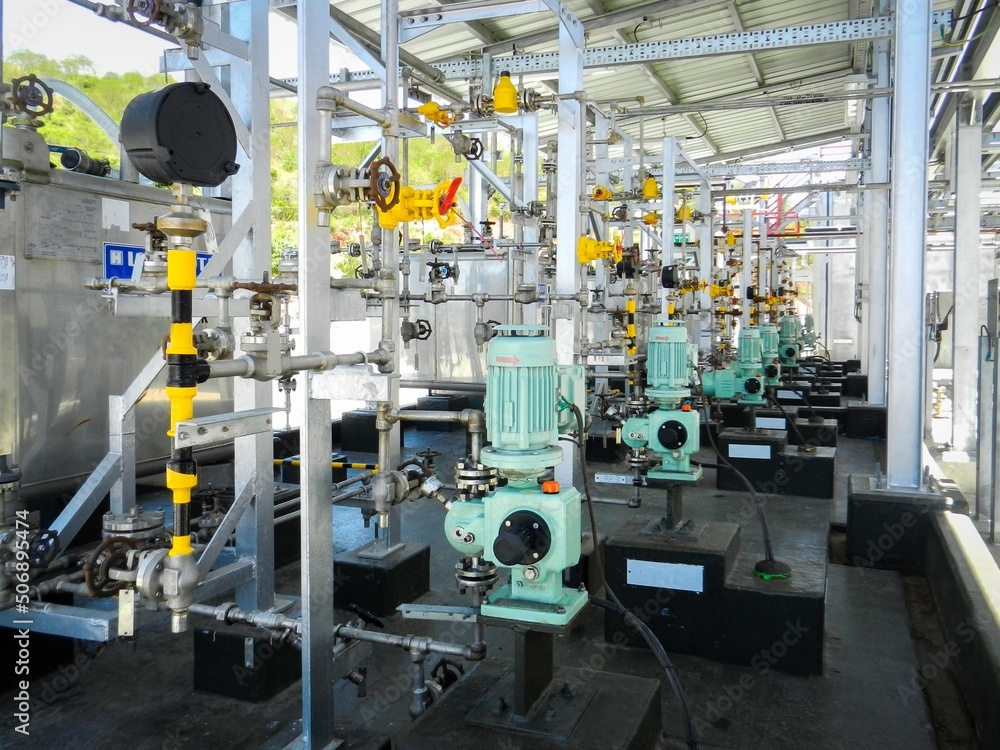 Industrial wastewater treatment plant, chemical dosing pump station ...