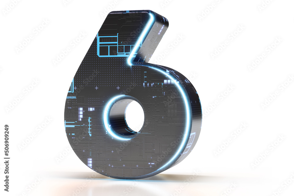 Tech 3D typography digit number 6. Suitable for technology, electronics ...
