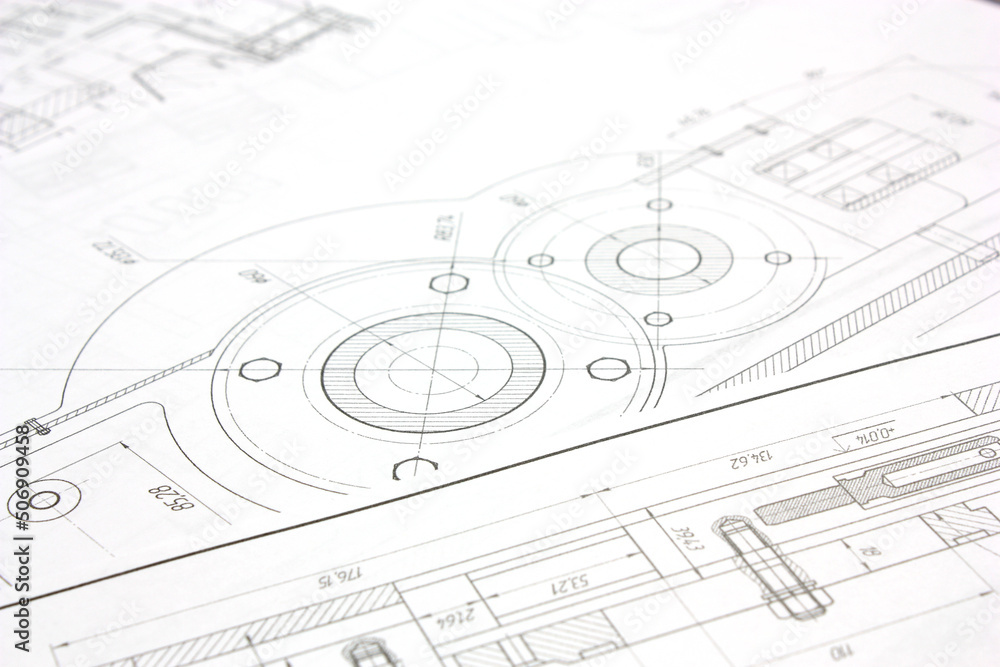 Mechanical Engineering background.Technical drawing . Technology Banner ...
