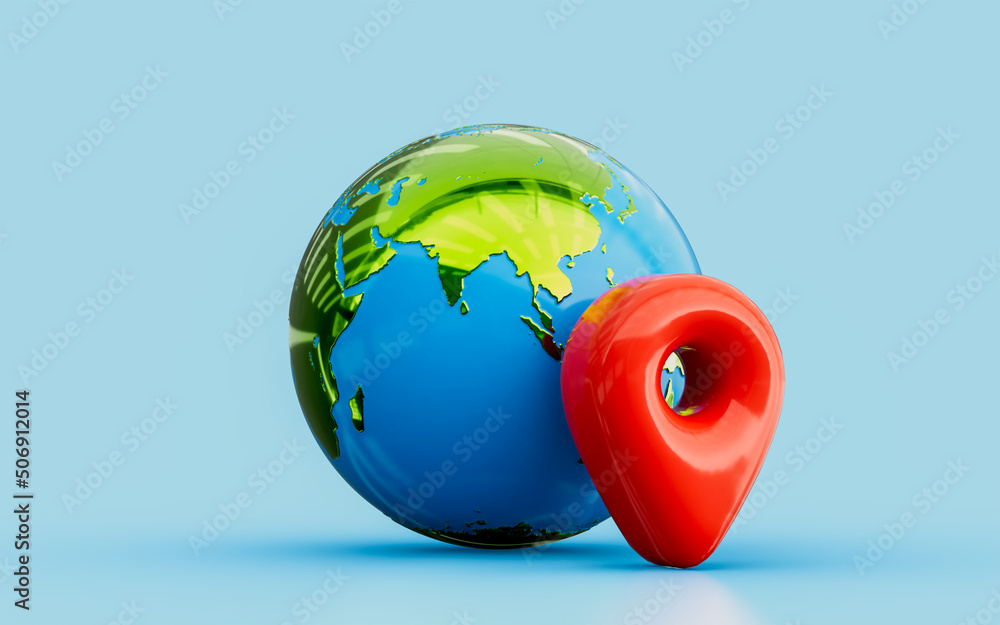 global location 3d illustration world map navigation pin point earth ...