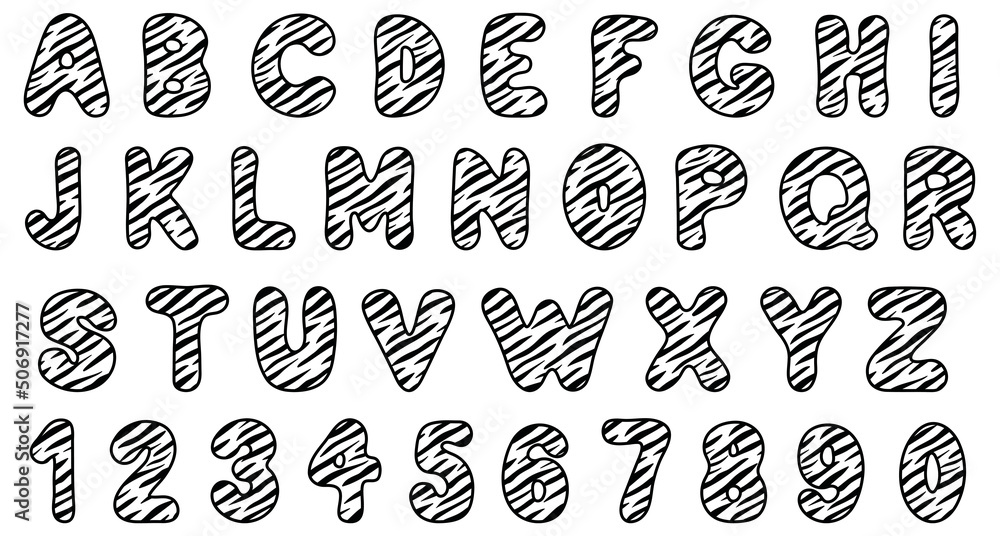 Tiger Stripe Animal Print Alphabet Letters and Numbers Graphic Set ...