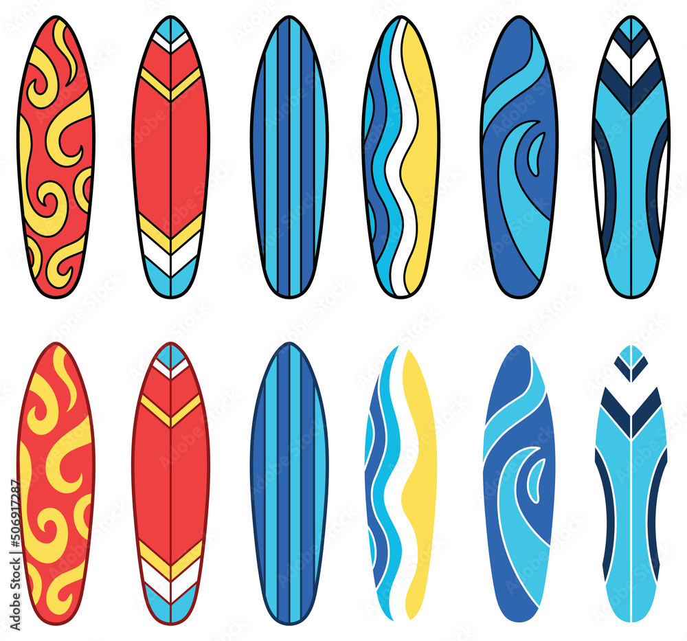 Surfboard with Design Patterns Clipart Set - Color Stock Vector | Adobe ...