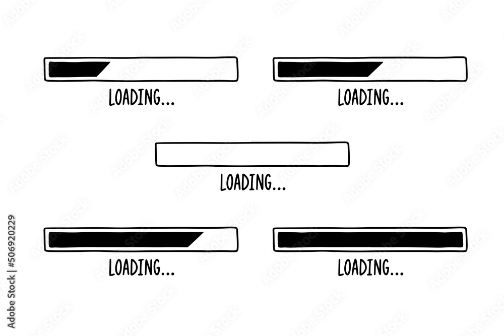 Loading bars drawn hand. Set outline doodle bars with different percent ...