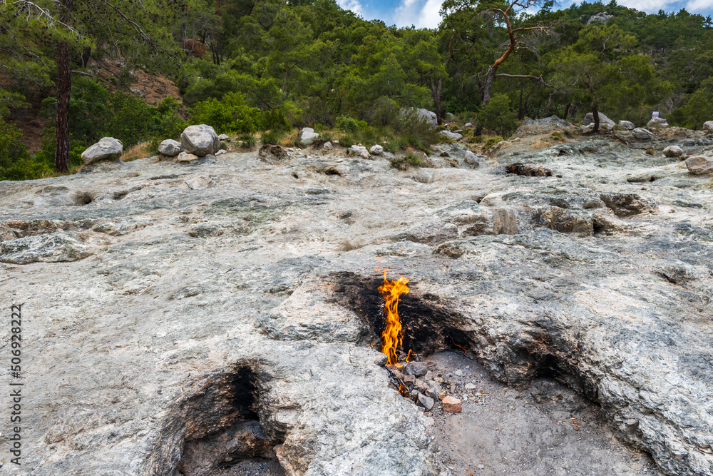 Chimaera mountain eternal fire, fire from natural gas in rocks ...