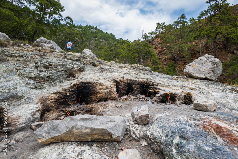 Chimaera mountain eternal fire, fire from natural gas in rocks ...