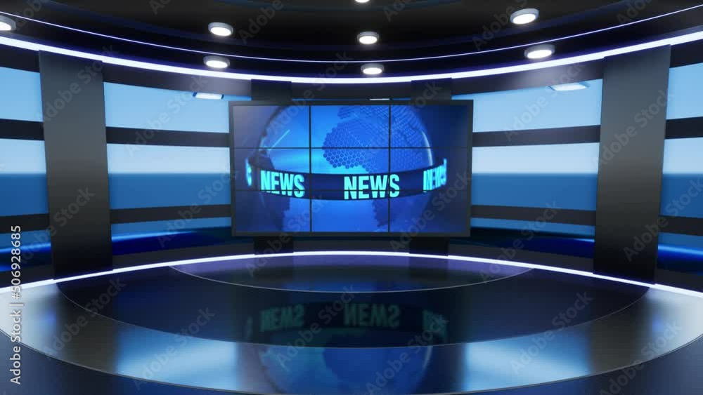 Vídeo do Stock: 3D Virtual TV Studio News, Backdrop For TV Shows .TV On Wall.3D Virtual News ...