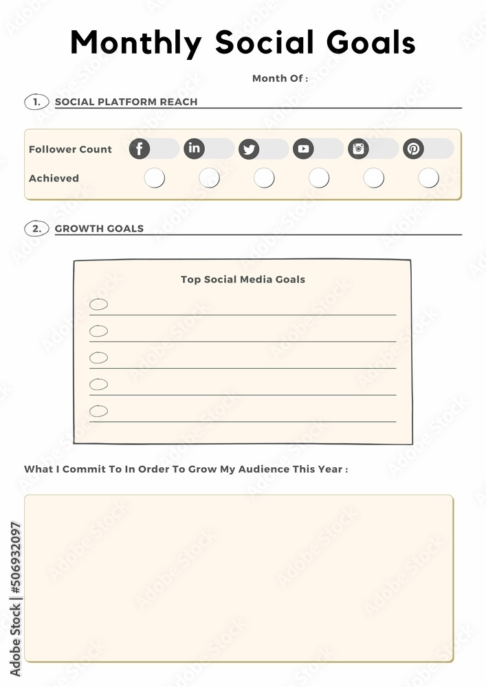 Minimal Monthly Social Media Goals Planner. Clean Monthly Social Media ...